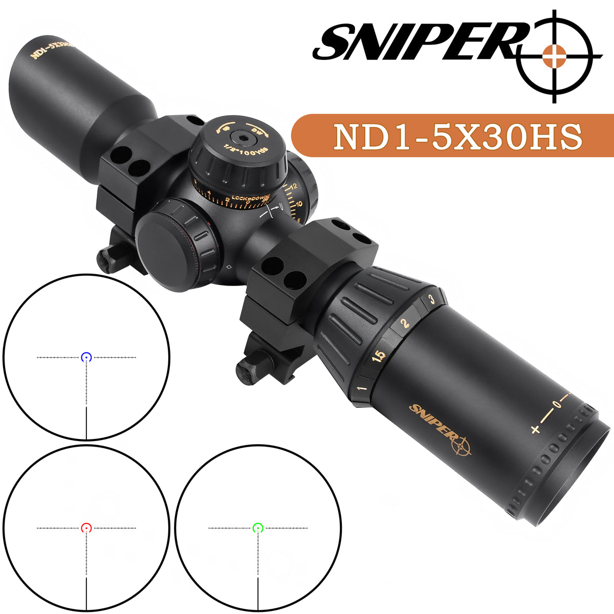 ND 1-5x30 Riflescope Reticle Illumination in Red, Green and Blue for ...