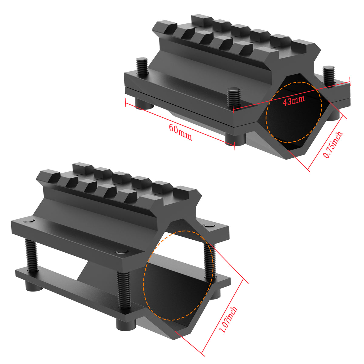 BM075-100/5 Scope Barrel Mount for Barrel Diameters 0.75" to 1" w/Weav ...