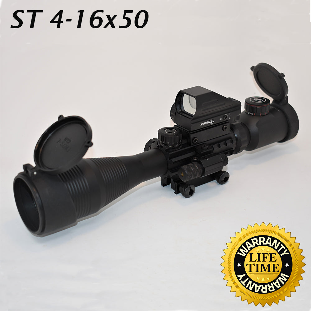 Sniper ST 4 16x50 Scope Combo Includes Red Laser Sight LED Flashlight Sniper ST 4 16x50 Scope Combo Includes Red Laser Sight LED Flashlight