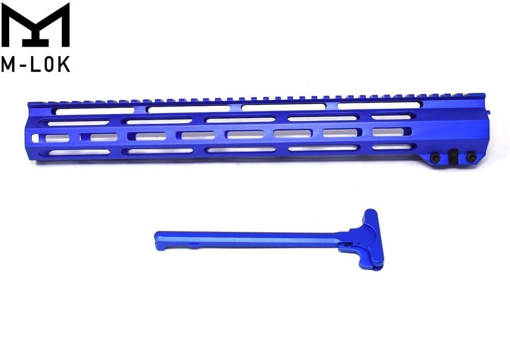 AR15 15'' Blue M-LOK Free Float Handguard with Blue Charging handle ...